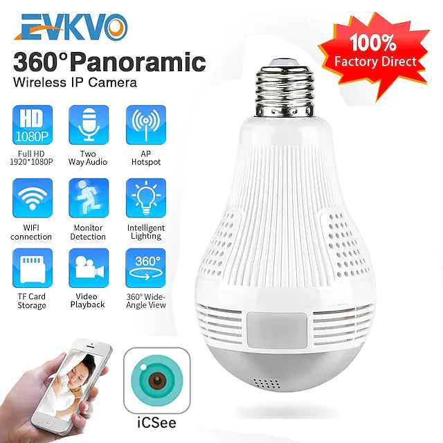 ICSEE HD 360 Panoramic Wifi 1080P IP Security Cameras Light Bulb ...